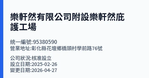 樂軒然有限公司附設樂軒然庇護工場的照片-統編 95380590(彰化縣) 公司登記資料與營業項目詳細圖表
