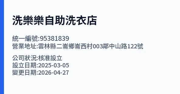 洗樂樂自助洗衣店的照片-統編 95381839(雲林縣) 公司登記資料與營業項目詳細圖表