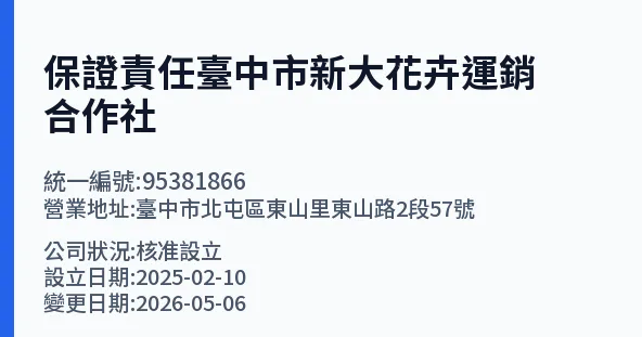 保證責任臺中市新大花卉運銷合作社的照片-統編 95381866(臺中市) 公司登記資料與營業項目詳細圖表