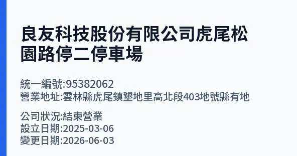 良友科技股份有限公司虎尾松園路停二停車場的照片-統編 95382062(雲林縣) 公司登記資料與營業項目詳細圖表