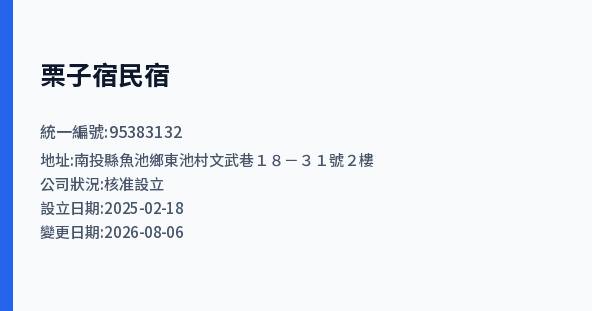 栗子宿民宿的照片-統編 95383132 公司登記資料與營業項目詳細圖表