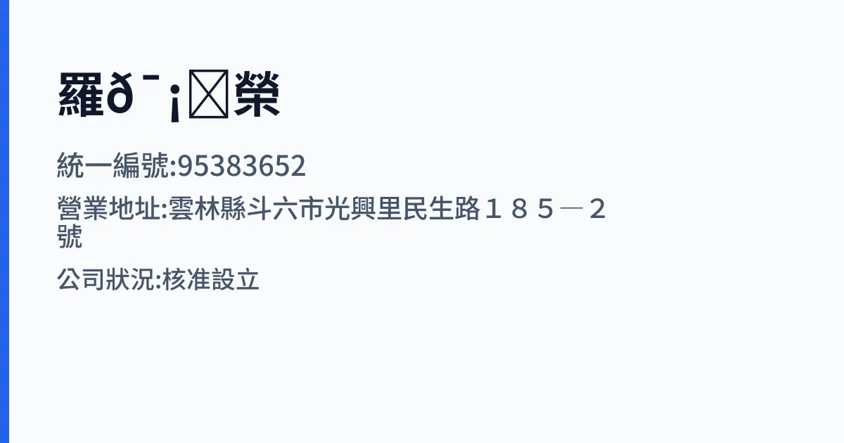 羅啓榮 - 統編 95383652(雲林縣) 公司登記資料與營業項目詳細圖表