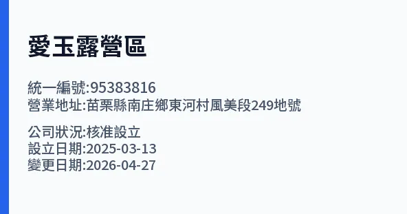 愛玉露營區的照片-統編 95383816(苗栗縣) 公司登記資料與營業項目詳細圖表