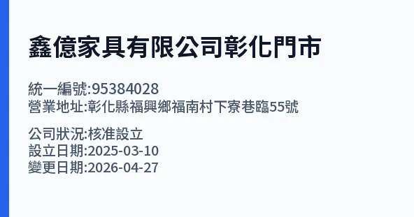 鑫億家具有限公司彰化門市的照片-統編 95384028(彰化縣) 公司登記資料與營業項目詳細圖表
