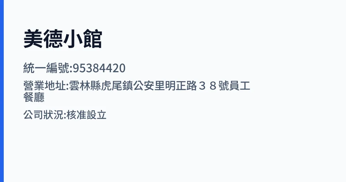 美德小館 - 統編 95384420(雲林縣) 公司登記資料與營業項目詳細圖表