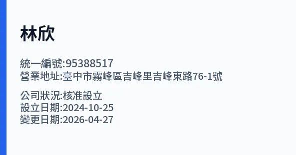 林欣的照片-統編 95388517(臺中市) 公司登記資料與營業項目詳細圖表