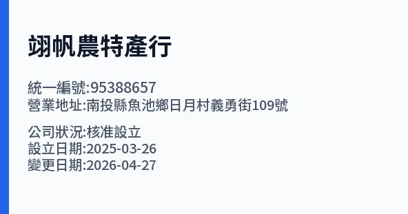 翊帆農特產行的照片-統編 95388657(南投縣) 公司登記資料與營業項目詳細圖表