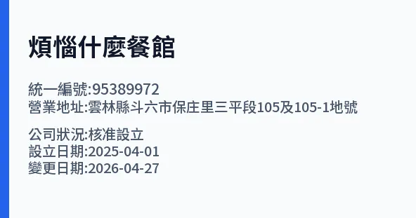 煩惱什麼餐館的照片-統編 95389972(雲林縣) 公司登記資料與營業項目詳細圖表