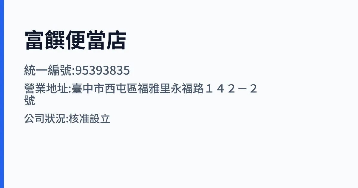 富饌便當店 - 統編 95393835(臺中市) 公司登記資料與營業項目詳細圖表