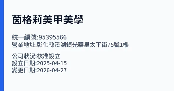 茵格莉美甲美學的照片-統編 95395566(彰化縣) 公司登記資料與營業項目詳細圖表