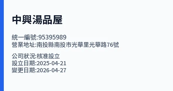 中興湯品屋的照片-統編 95395989(南投縣) 公司登記資料與營業項目詳細圖表