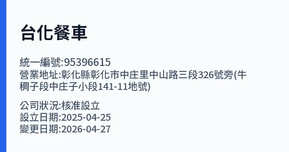台化餐車的照片-統編 95396615(彰化縣) 公司登記資料與營業項目詳細圖表