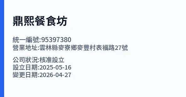 鼎熙餐食坊的照片-統編 95397380(雲林縣) 公司登記資料與營業項目詳細圖表