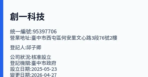 創一科技的照片-統編 95397706(臺中市) 公司登記資料與營業項目詳細圖表