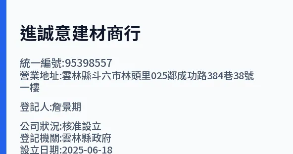 進誠意建材商行的照片-統編 95398557(雲林縣) 公司登記資料與營業項目詳細圖表
