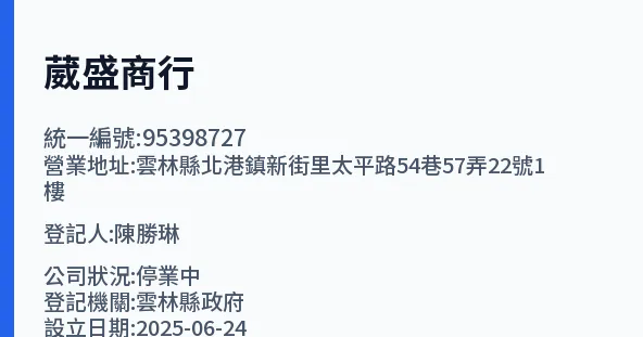 葳盛商行的照片-統編 95398727(雲林縣) 公司登記資料與營業項目詳細圖表