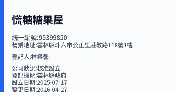 慌糖糖果屋的照片-統編 95399850(雲林縣) 公司登記資料與營業項目詳細圖表