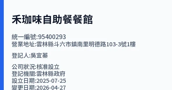 禾珈味自助餐餐館的照片-統編 95400293(雲林縣) 公司登記資料與營業項目詳細圖表