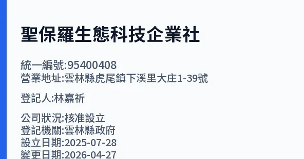 聖保羅生態科技企業社的照片-統編 95400408(雲林縣) 公司登記資料與營業項目詳細圖表