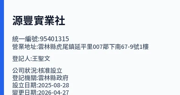 源豐實業社的照片-統編 95401315(雲林縣) 公司登記資料與營業項目詳細圖表