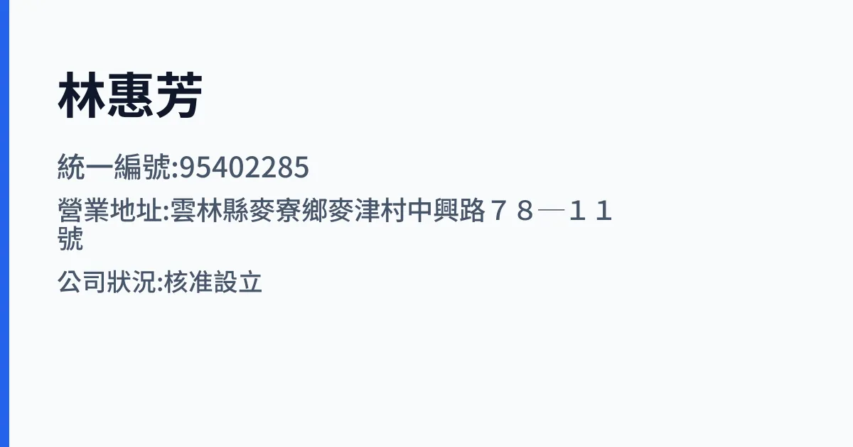 林惠芳 - 統編 95402285（雲林縣） 公司登記資料與營業項目詳細圖表