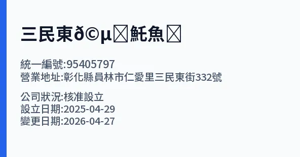 三民東𩵚魠魚焿的照片-統編 95405797(彰化縣) 公司登記資料與營業項目詳細圖表