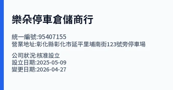 樂朵停車倉儲商行的照片-統編 95407155(彰化縣) 公司登記資料與營業項目詳細圖表