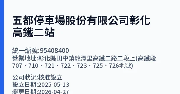五都停車場股份有限公司彰化高鐵二站的照片-統編 95408400(彰化縣) 公司登記資料與營業項目詳細圖表