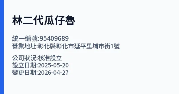 林二代瓜仔魯的照片-統編 95409689(彰化縣) 公司登記資料與營業項目詳細圖表
