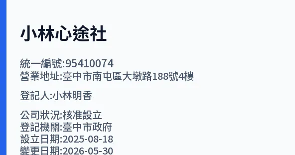小林心途社的照片-統編 95410074(臺中市) 公司登記資料與營業項目詳細圖表