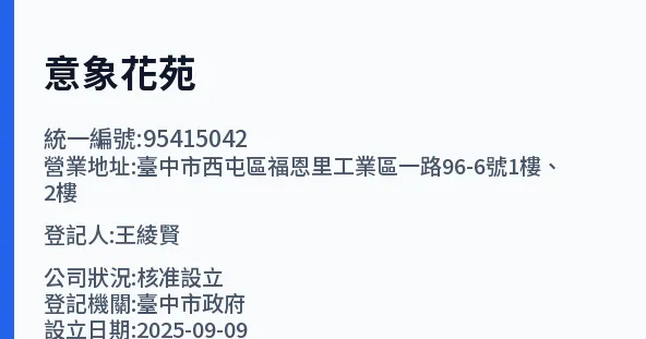 意象花苑的照片-統編 95415042(臺中市) 公司登記資料與營業項目詳細圖表