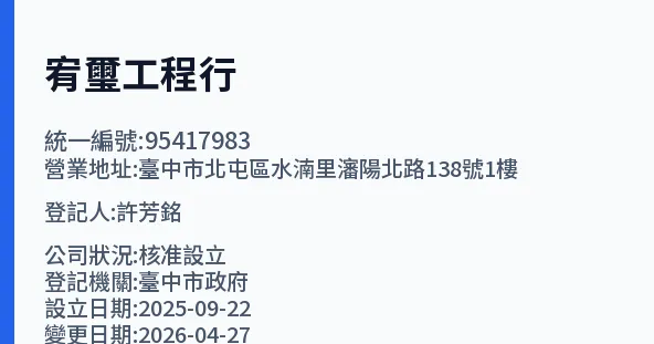宥璽工程行的照片-統編 95417983(臺中市) 公司登記資料與營業項目詳細圖表