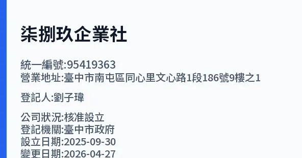 柒捌玖企業社的照片-統編 95419363(臺中市) 公司登記資料與營業項目詳細圖表
