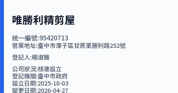 唯勝利精剪屋的照片-統編 95420713(臺中市) 公司登記資料與營業項目詳細圖表