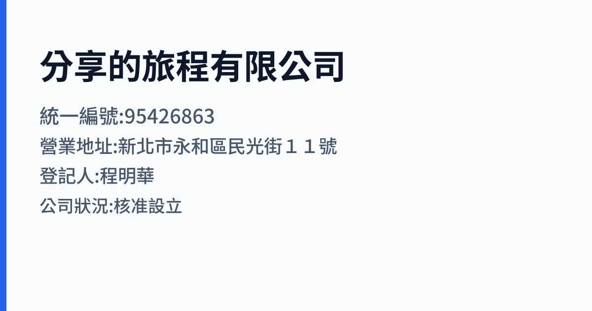 分享的旅程有限公司 - 統編 95426863(新北市) 公司登記資料與營業項目詳細圖表
