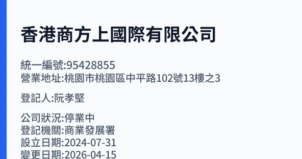 香港商方上國際有限公司的照片-統編 95428855(桃園市) 公司登記資料與營業項目詳細圖表