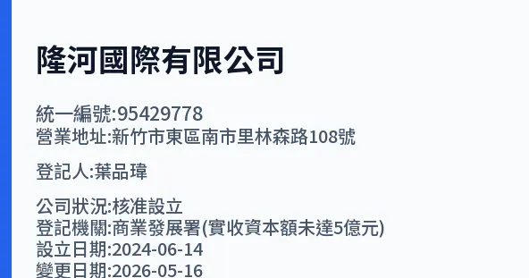 隆河國際有限公司的照片-統編 95429778(新竹市) 公司登記資料與營業項目詳細圖表