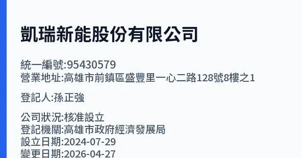 凱瑞新能股份有限公司的照片-統編 95430579(高雄市) 公司登記資料與營業項目詳細圖表