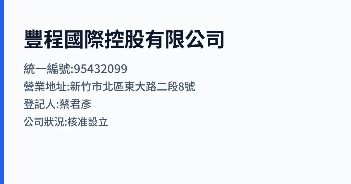 豐程國際控股有限公司 - 統編 95432099(新竹市) 公司登記資料與營業項目詳細圖表