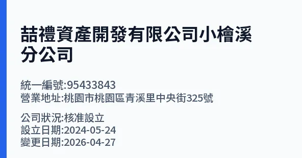 喆禮資產開發有限公司小檜溪分公司的照片-統編 95433843(桃園市) 公司登記資料與營業項目詳細圖表