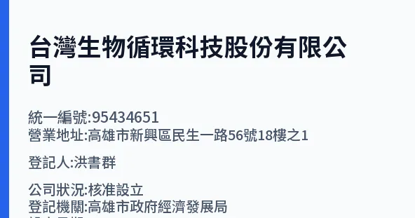 台灣生物循環科技股份有限公司的照片-統編 95434651(高雄市) 公司登記資料與營業項目詳細圖表