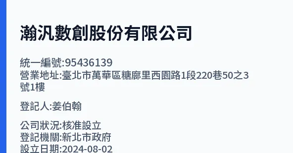 瀚汎數創股份有限公司的照片-統編 95436139(臺北市) 公司登記資料與營業項目詳細圖表
