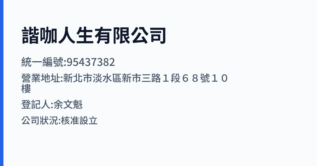 諧咖人生有限公司 - 統編 95437382(新北市) 公司登記資料與營業項目詳細圖表