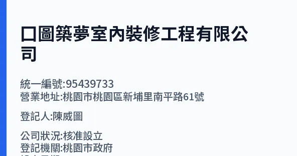 囗圖築夢室內裝修工程有限公司的照片-統編 95439733(桃園市) 公司登記資料與營業項目詳細圖表
