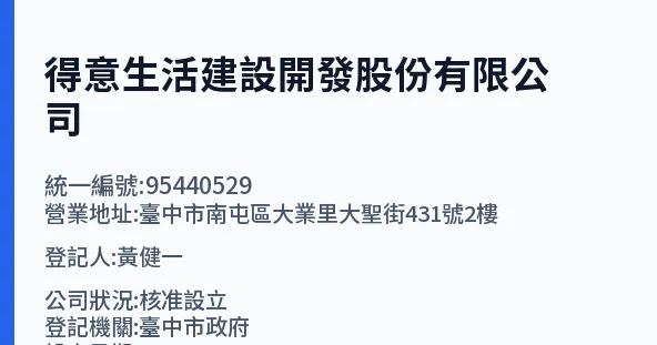 得意生活建設開發股份有限公司的照片-統編 95440529(臺中市) 公司登記資料與營業項目詳細圖表