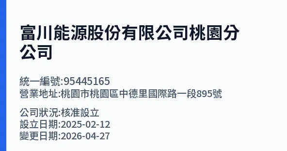 富川能源股份有限公司桃園分公司的照片-統編 95445165(桃園市) 公司登記資料與營業項目詳細圖表