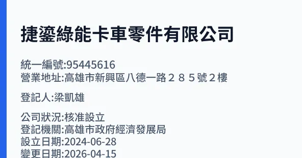 捷鎏綠能卡車零件有限公司的照片-統編 95445616(高雄市) 公司登記資料與營業項目詳細圖表