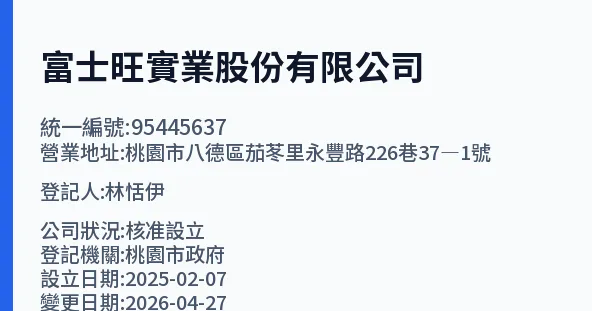 富士旺實業股份有限公司的照片-統編 95445637(桃園市) 公司登記資料與營業項目詳細圖表