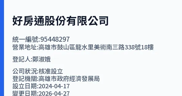 好房通股份有限公司的照片-統編 95448297(高雄市) 公司登記資料與營業項目詳細圖表