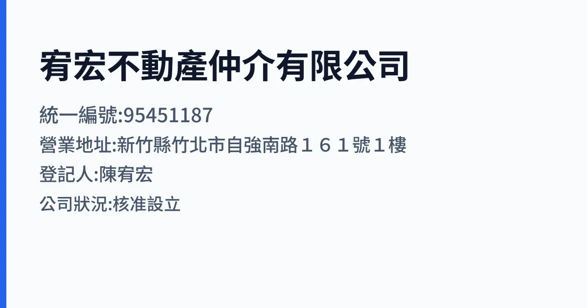 宥宏不動產仲介有限公司 - 統編 95451187(新竹縣) 公司登記資料與營業項目詳細圖表